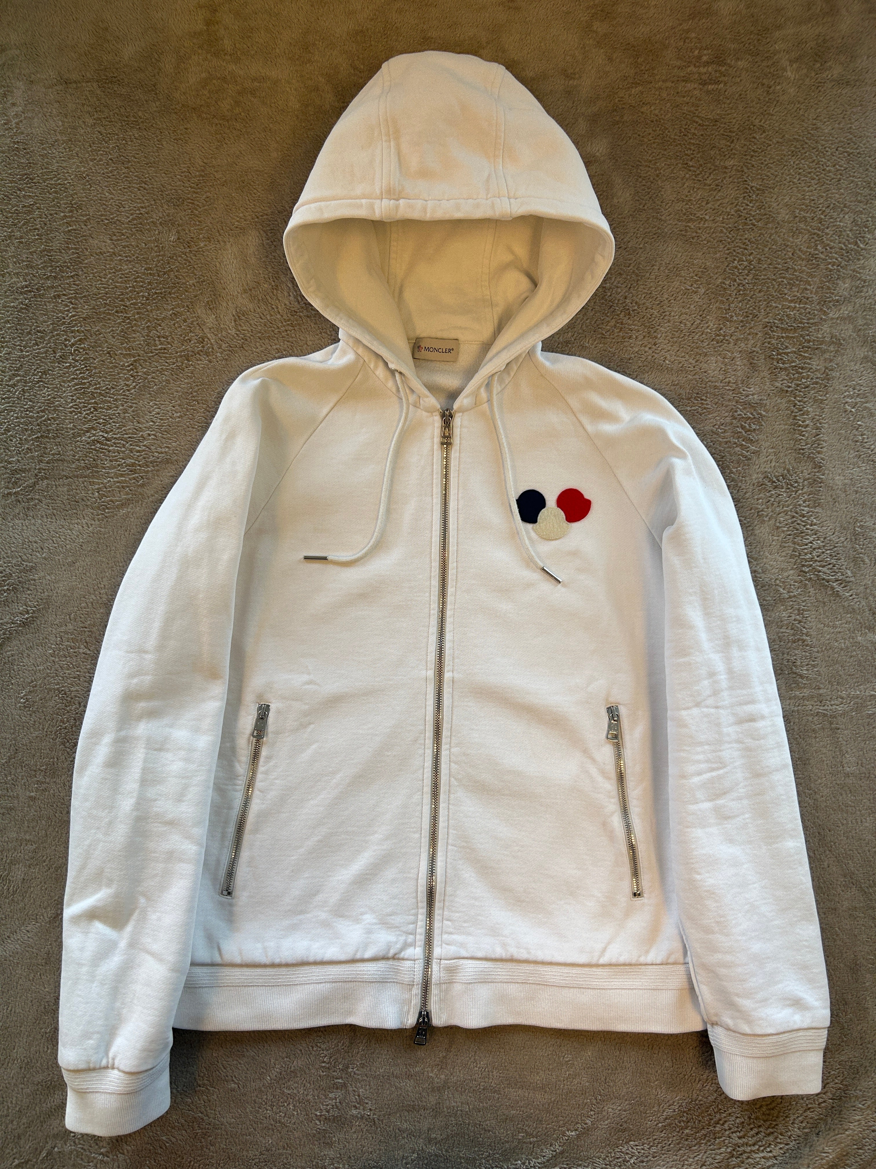 Moncler Triple Logo Zip Hoodie White – Circular Fash